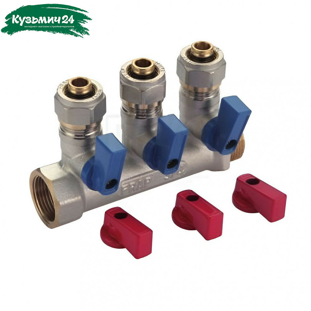 Коллектор для воды Frap F401.3, с отсечными кранами, 3 выхода 3/4 НР