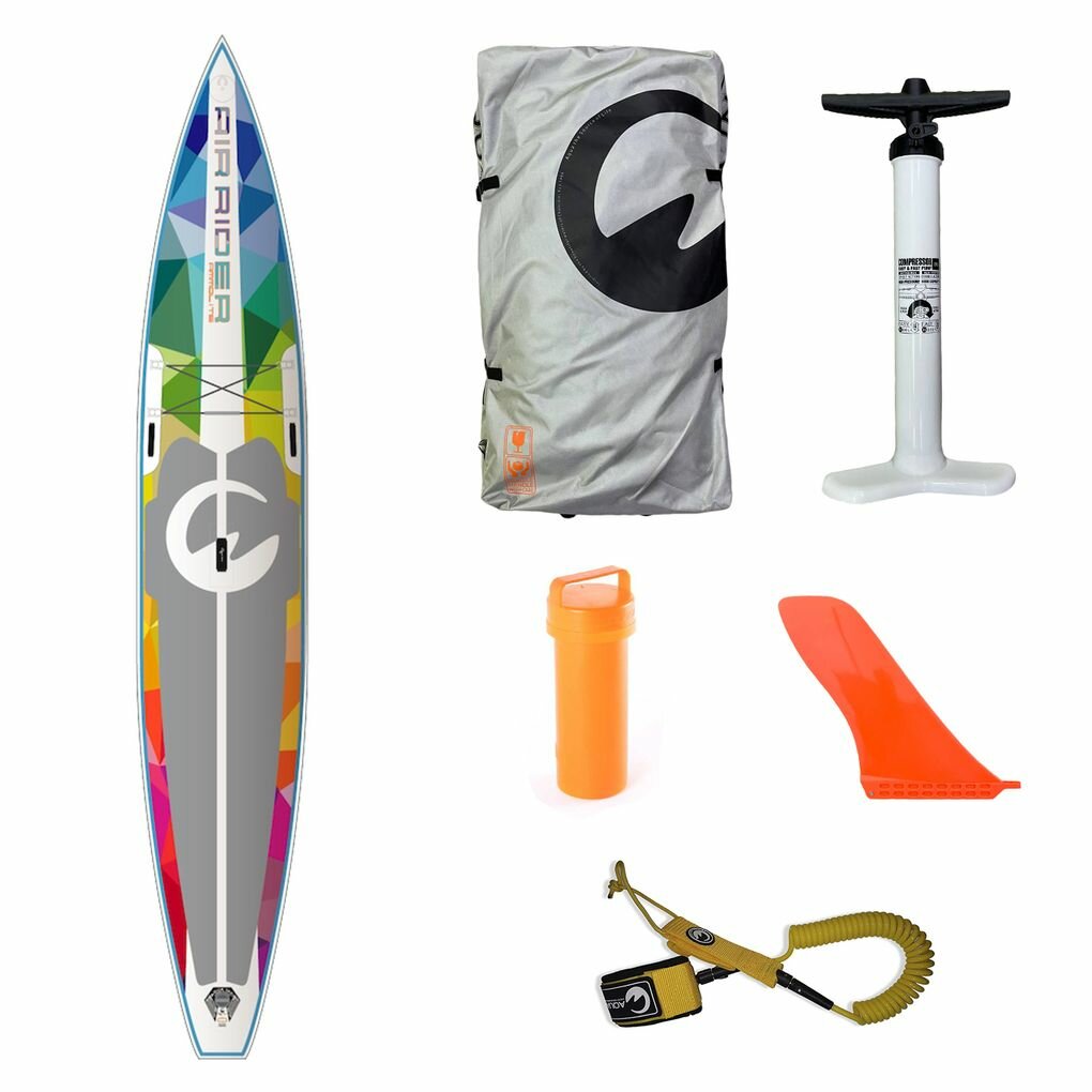 Сапборд sup доска надувная AQUA INC. Ammolite 14x28 (427х71х15cm) цветная 2024 насос+плавник+ лиш (без весла)