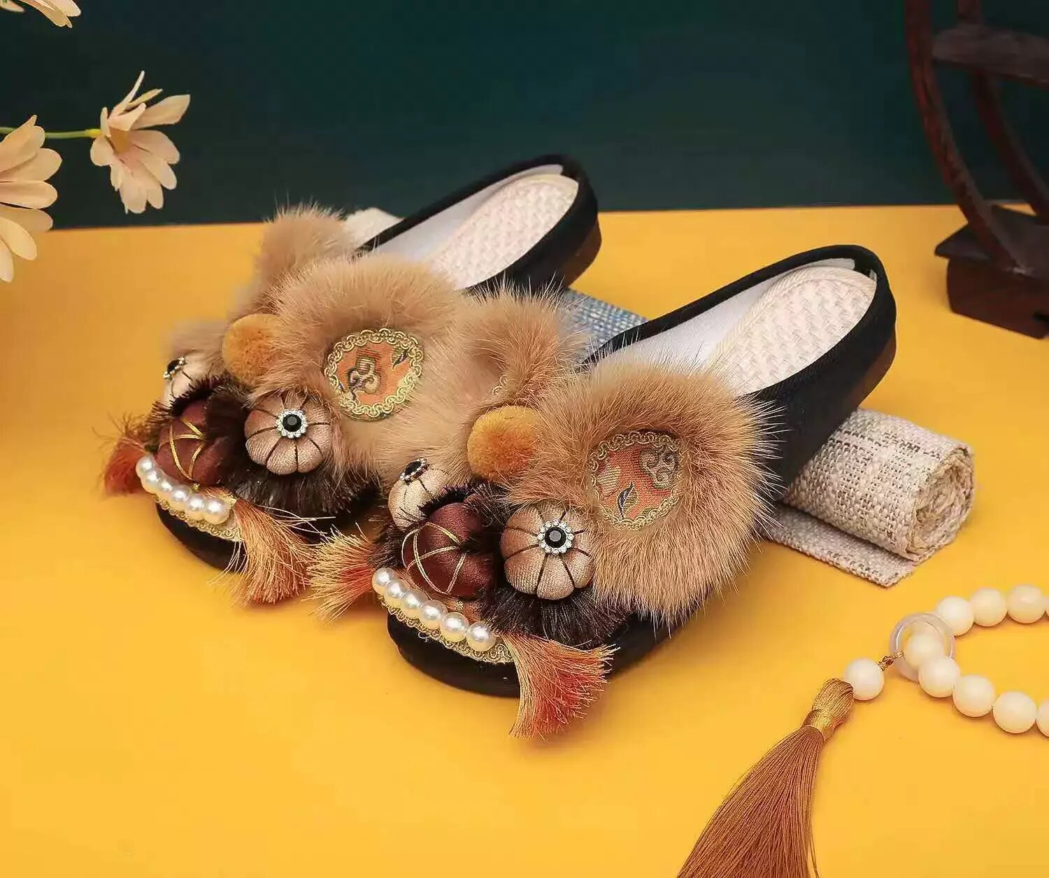 Модная тканевая обувь в этническом стиле, женские туфли Zapatos, 41, 4-317 slipper coffee