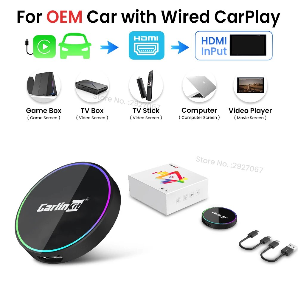 Carlinkit Автомобильный ТВ Mate Pro Беспроводной CarPlay Android Auto Адаптер HDMI в конвертере Поддержка ТВ-палочек 2K Видео для OEM CarPlay Car