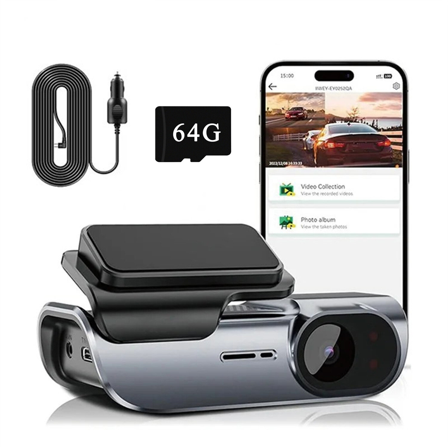 Детектор вождения HD 4K 3840*2160P камера WIFI автомобильная камера DVR видеорегистратор с картой 64G, поддерживающий 2.4G WIFI, ночное видение, датчик движения, гравитационную сенсорную, циклическую запись, угол обзора 140 градусов, разъем Type-C,