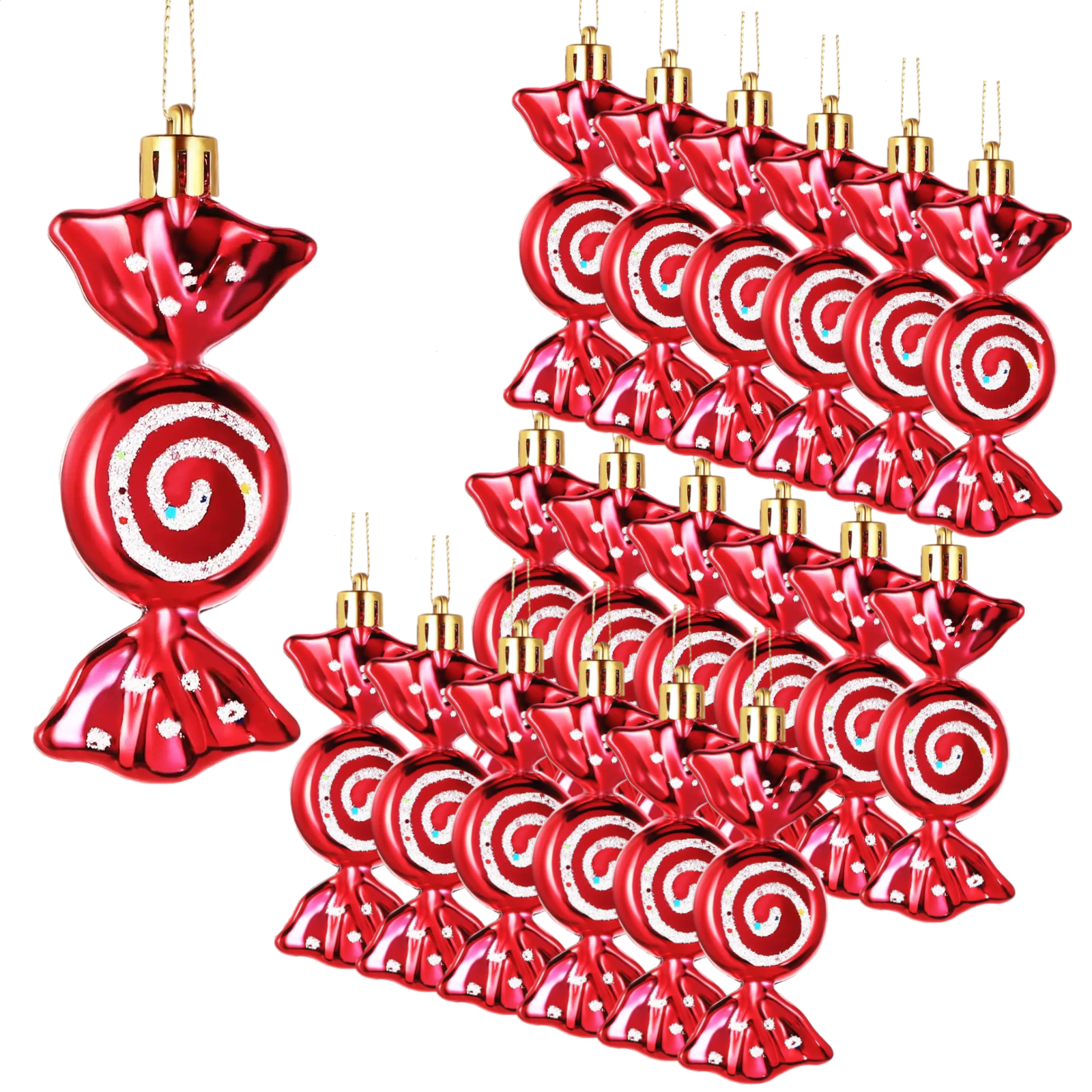 18 piezas de adornos de caramelo de Navidad, bastón de caramelo, árbol de Navidad, adornos colgantes con purpurina, adornos de plástico, menta, caramelo, decoración de remolino para árbol de Navidad, color rojo y blanco, tamaño 3 x 10 cm