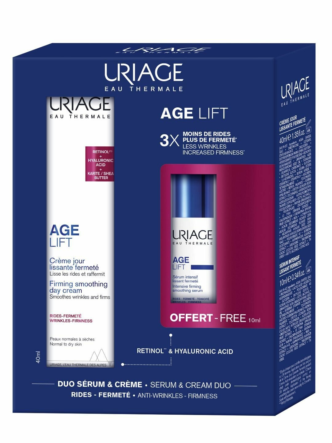 Урьяж Эйдж Лифт набор Дневной разглаживающий укрепляющий крем + Сыворотка, 40 мл + 10 мл / URIAGE Set