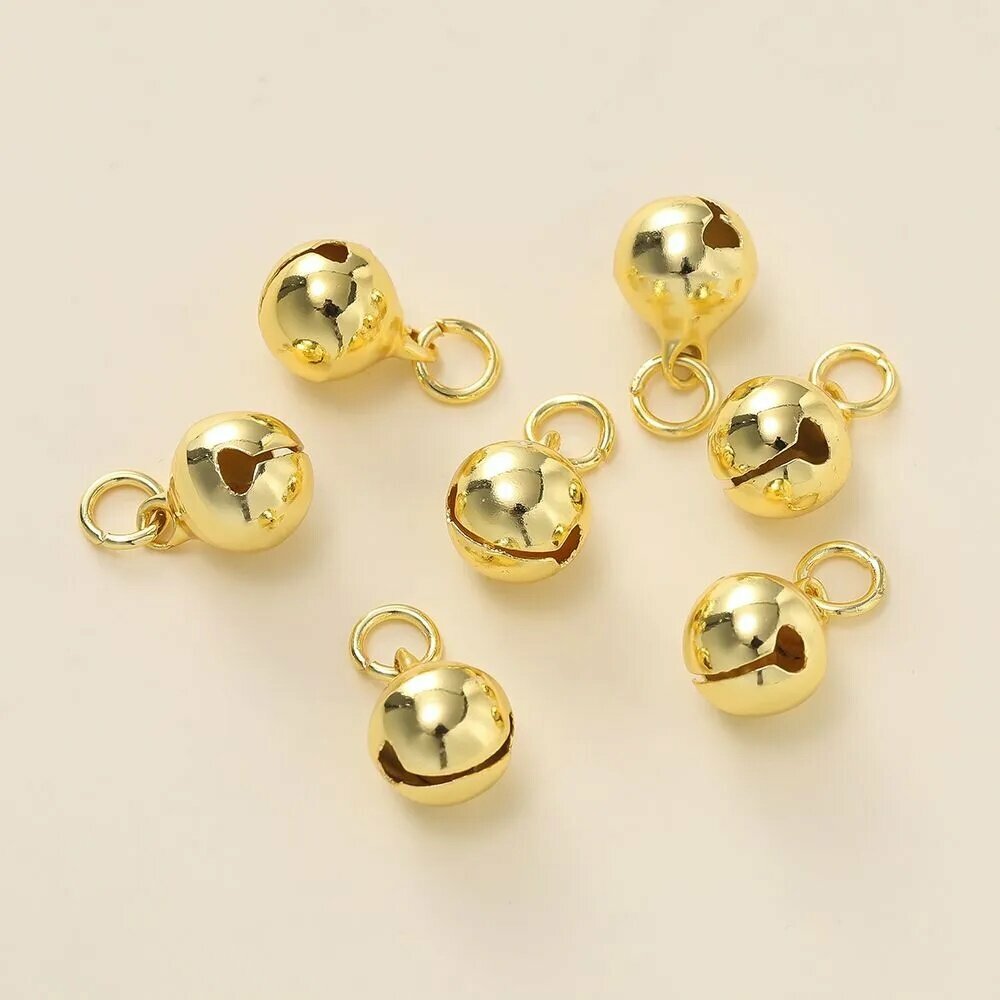 Бубенчики с Кольцо соединительное, металлические, для декора и творчества, размер 5.5-6 мм, 5 шт, цвет 18k-золотистый