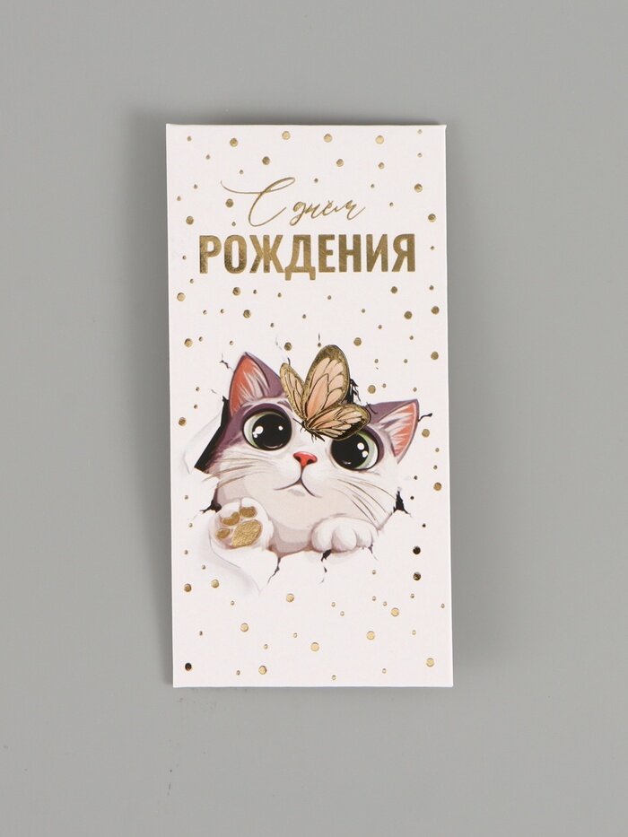 Конверт для денег Котик, тиснение, 16.5×8 см, 10 шт.