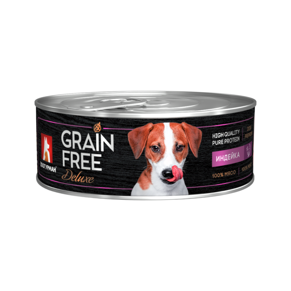 Влажный корм Зоогурман Grain Free Deluxe для взрослых собак всех пород с индейкой, в консервах - 100 г x 6 шт