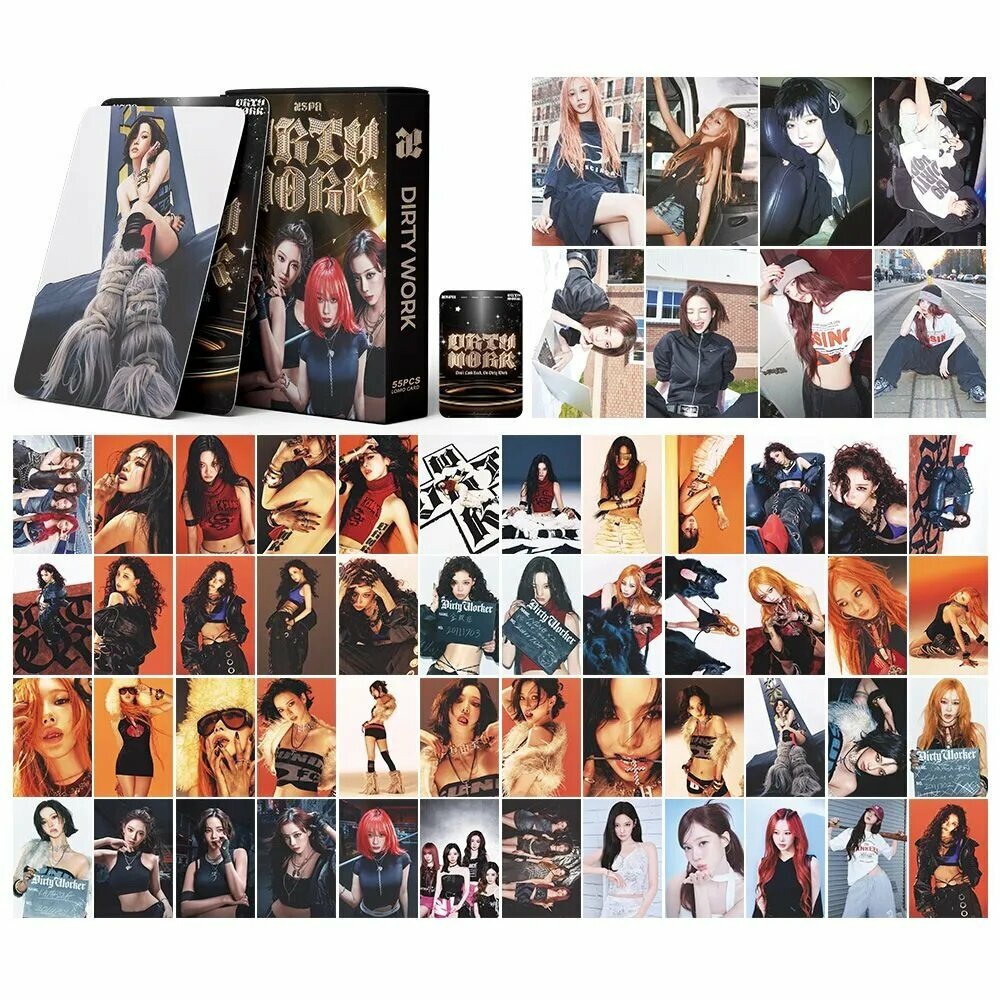 AESPA LOMO карточки 55 шт. Dirty Work MINI сингл-альбом K-POP фотокарточки Whiplash 2025 Коллекционные Постеры