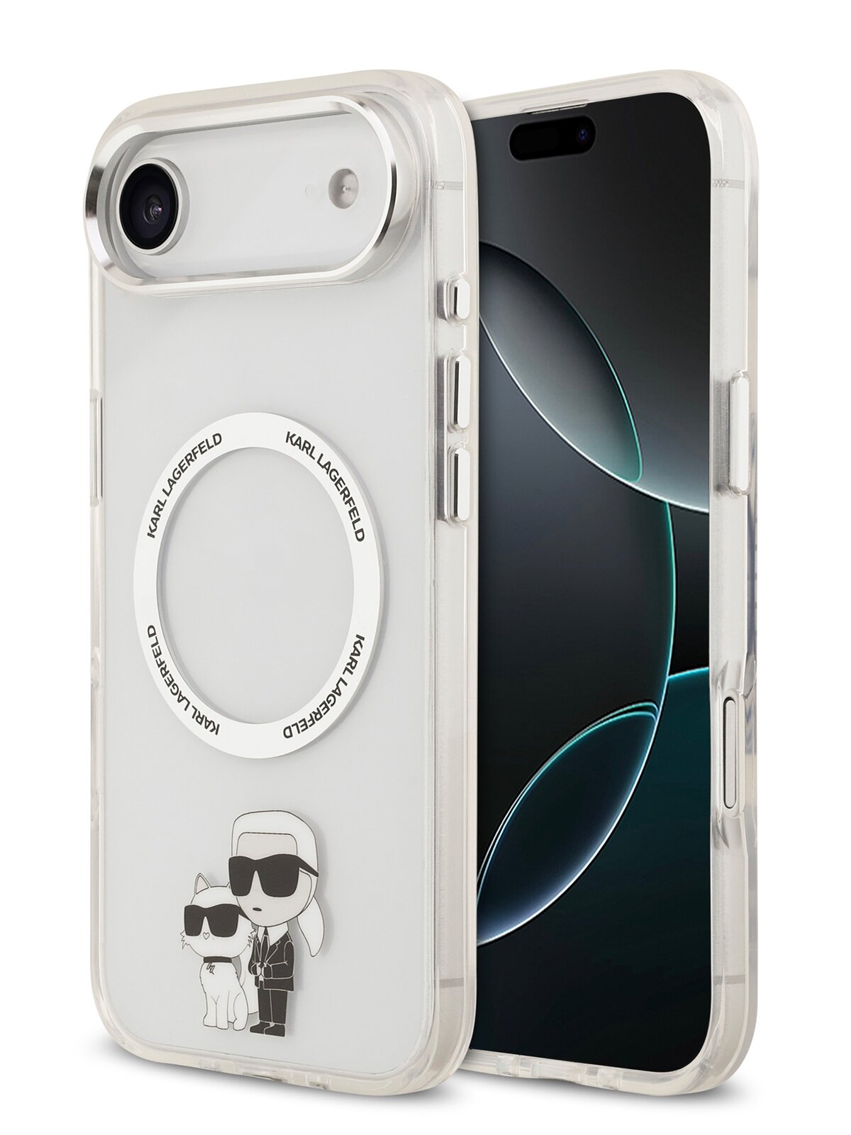 Karl Lagerfeld чехол с MagSafe для iPhone Air, IML NFT Karl & Choupette Metal ring & Camera, прозрачный