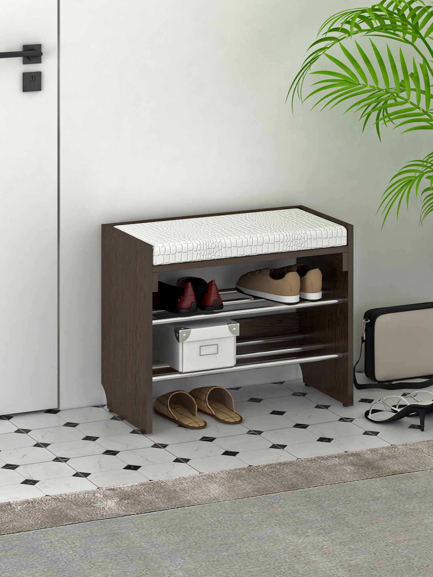 Обувница с сиденьем в прихожую Уют-600, тумба для обуви венге/белый