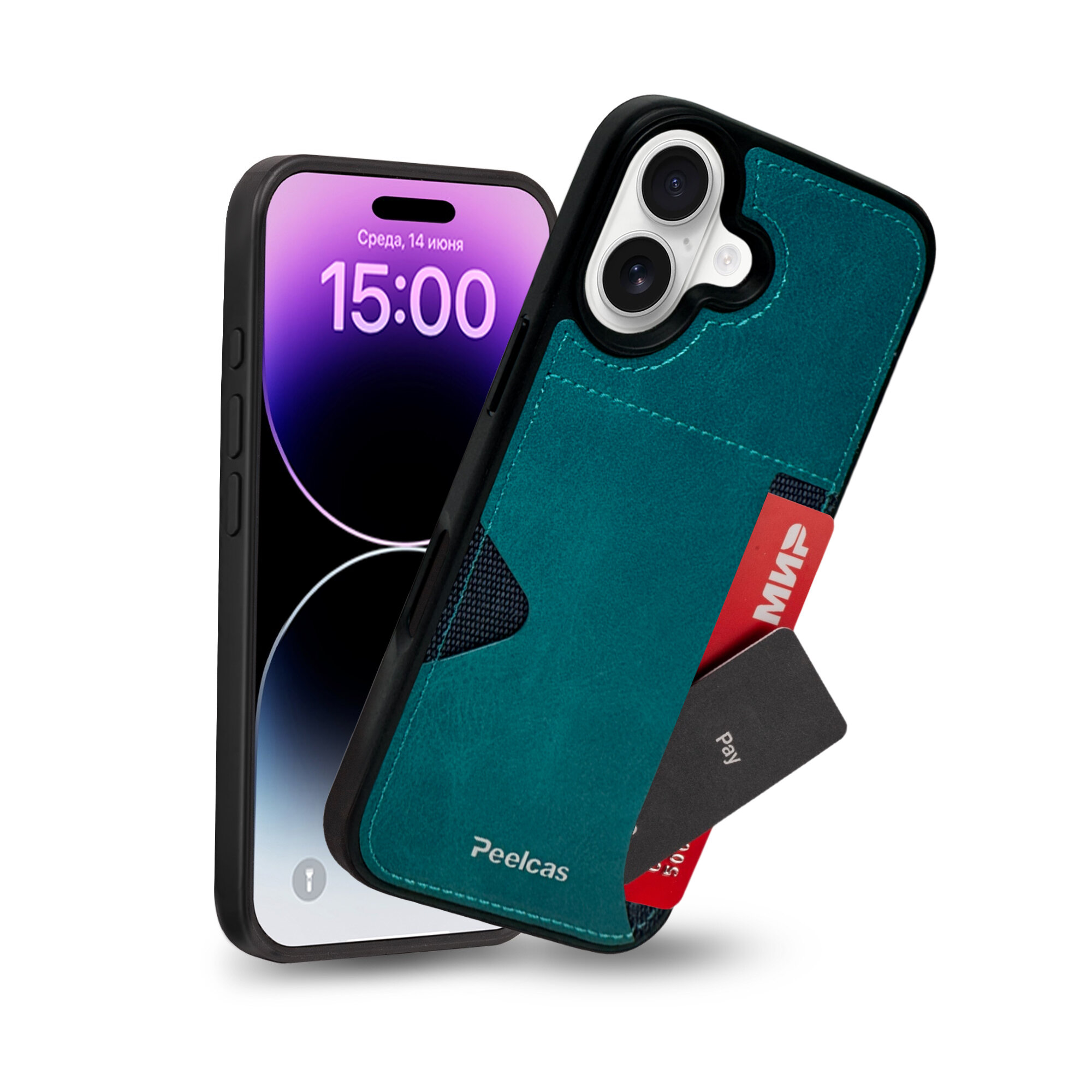 Чехол Peelcas для iPhone 17, противоударный с карманом, защита камеры