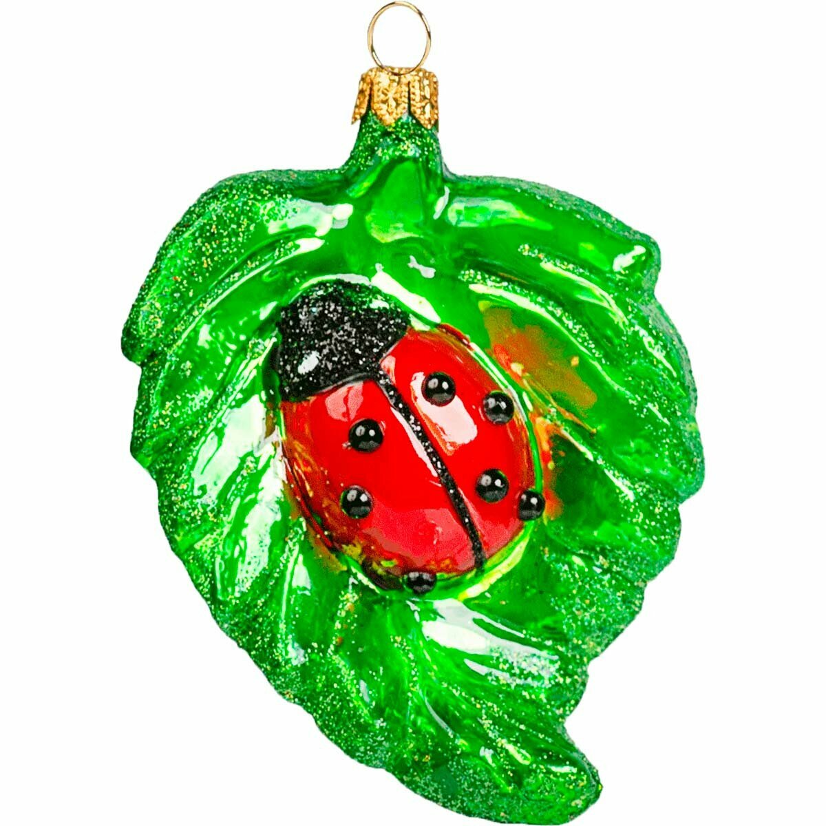 Божья коровка на листе, елочная игрушка Impuls, авторская ручная работа