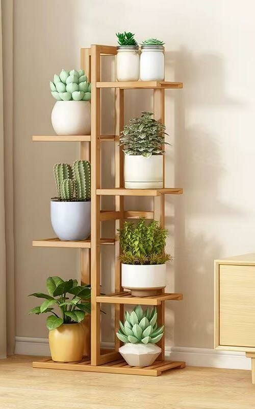 Подставка для цветов напольная многоярусная бамбуковая для дома балкона сада