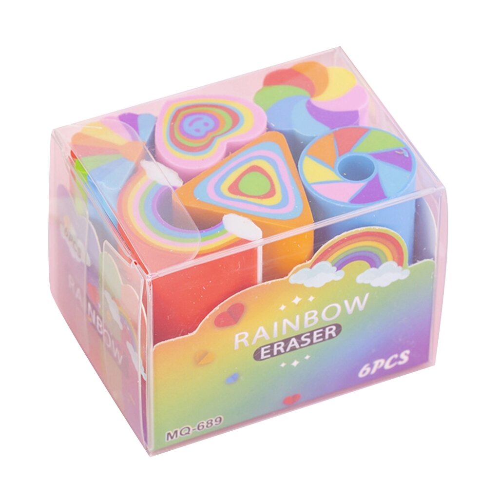 6 Шт Радужные Ластики Love Heart Eraser Back to School Ластики для Рисования
