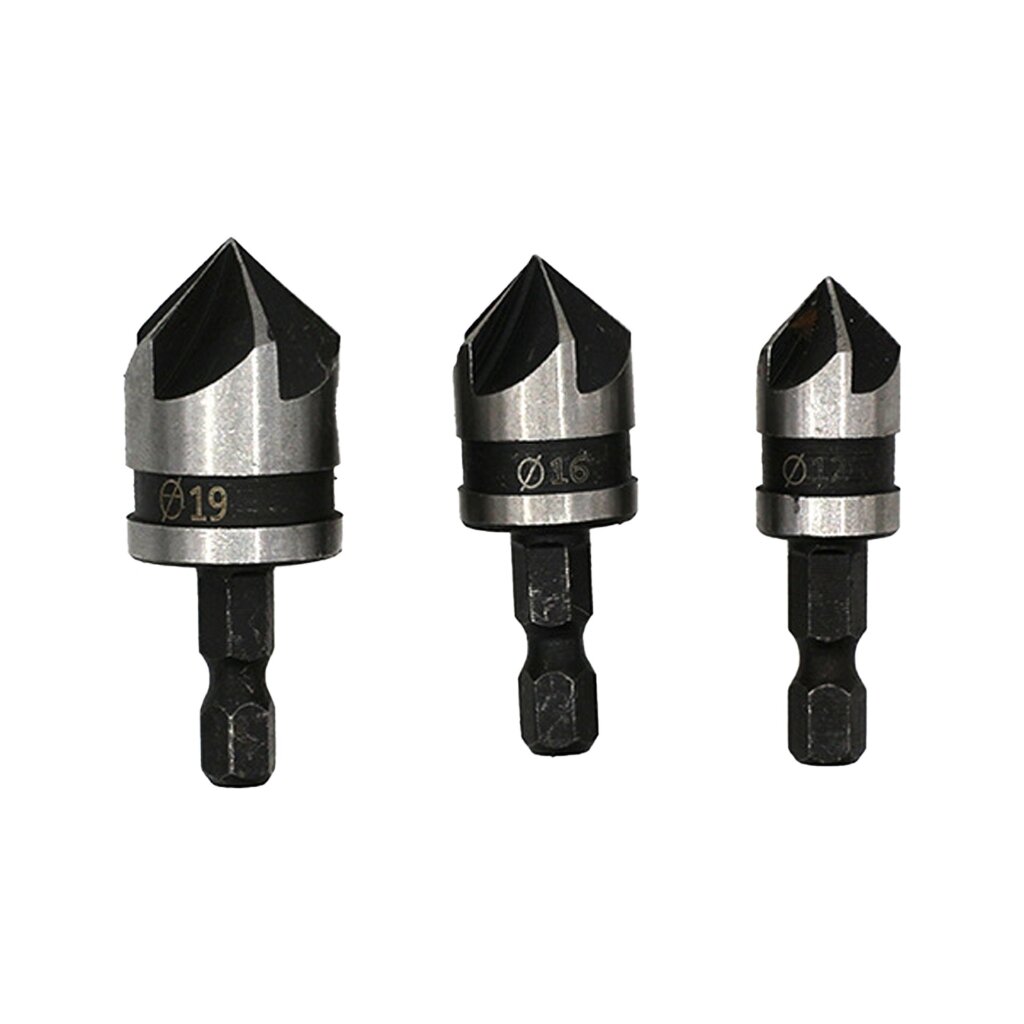 Набор сверл с фаской 5 лопастей для дерева, 12мм, 16мм, 19мм