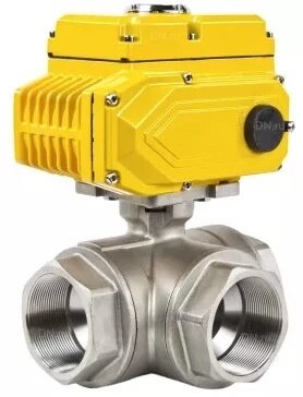 Кран шаровой DN.ru RP. SS316.200. MM.065-ISO Ду65 Ру40 стандартнопроходной трехходовой L-тип, нержавеющая сталь SS316, внутренняя резьба, уплотнение - PTFE, с эл. приводом DN. ru ST-010 220В
