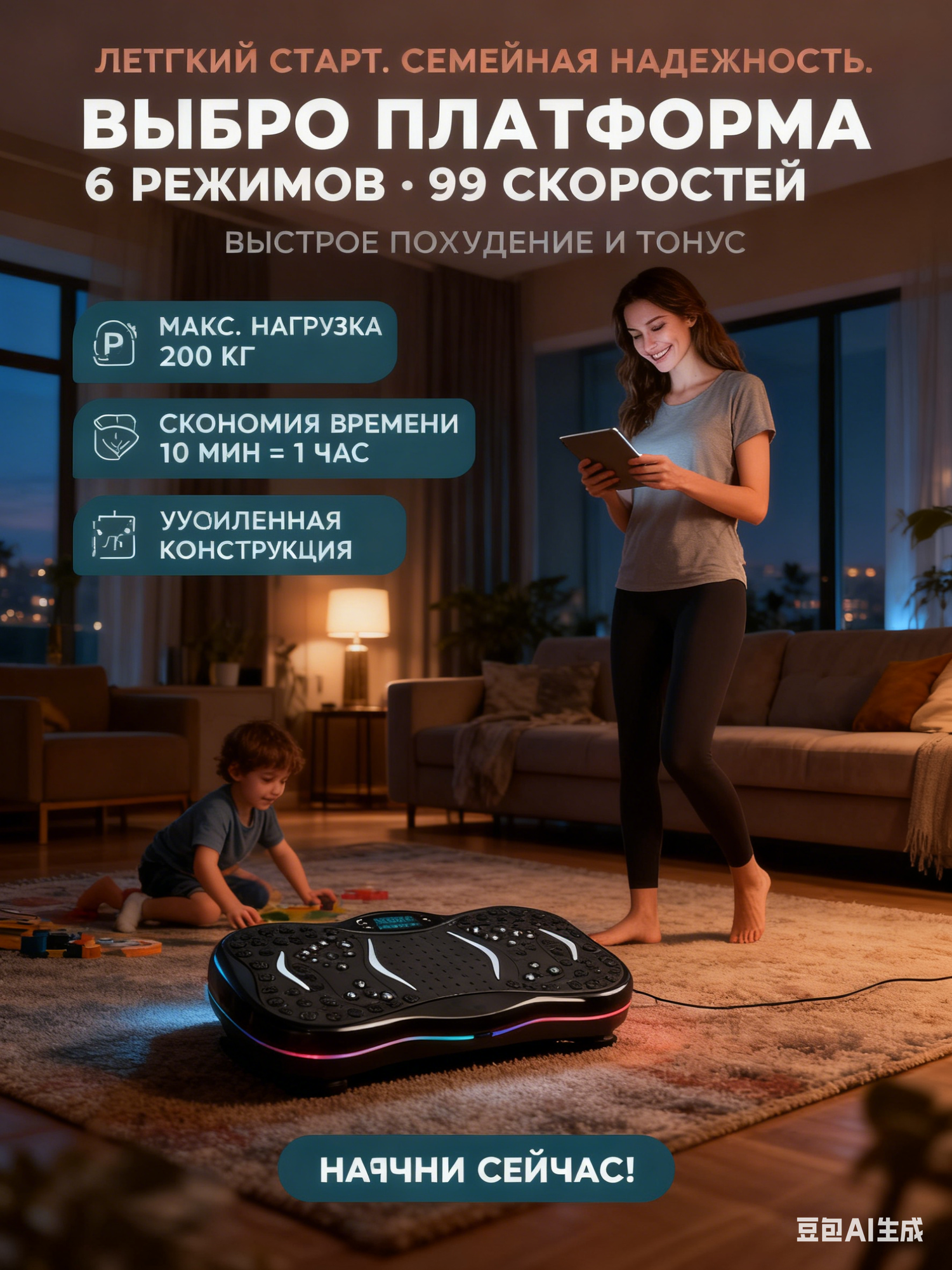 Виброплатформа, вибротренажер, кардио степпер, фитнес-платформа, спортивный тренажер для похудения с эспандерами