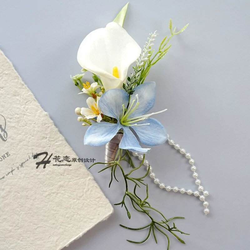 Бутоньерка для жениха и невесты, полный набор для родителей, имитация цветка на лацкане, цветок на запястье для шафера и подружки невесты