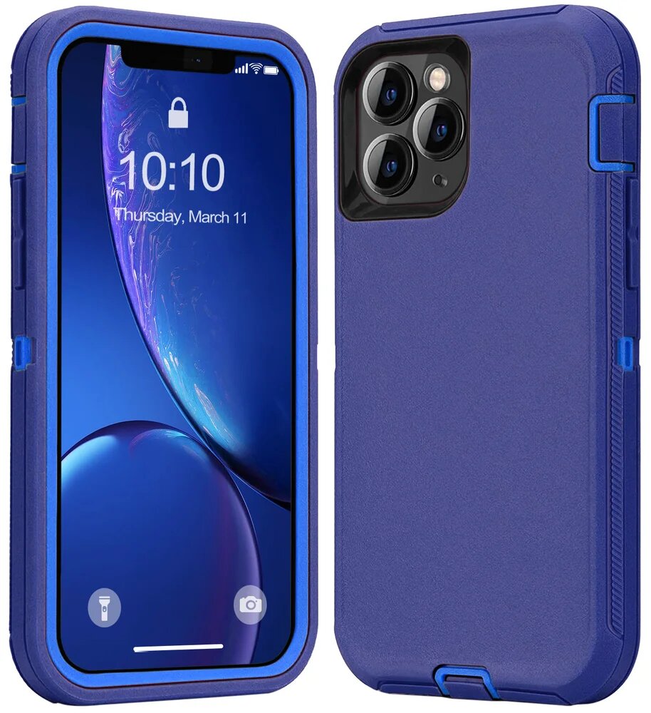 Прочный чехол для телефона 3 в 1, сверхпрочный ПК + ТПУ для iPhone 16 15 14 12 11 Pro Max 13 Mini X XS Max XR 7 8Plus, противоударные чехлы Navy Blue, for iPhone X XS