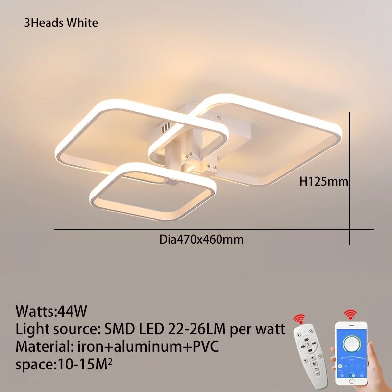 LED потолочная люстра 3 головы White, 44W, 220V