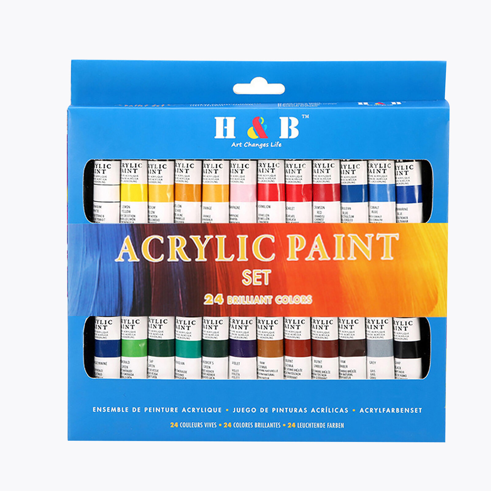Акrylic Paint Set 24 Colors 12ml per Tube Aluminum Tubes Material Acrylic Item Size 23*22.8*2.2cm Item Weight 417g Package Weight 500g for Artists Beginners Adults Students Drawing Painting Graffiti Art Supplies