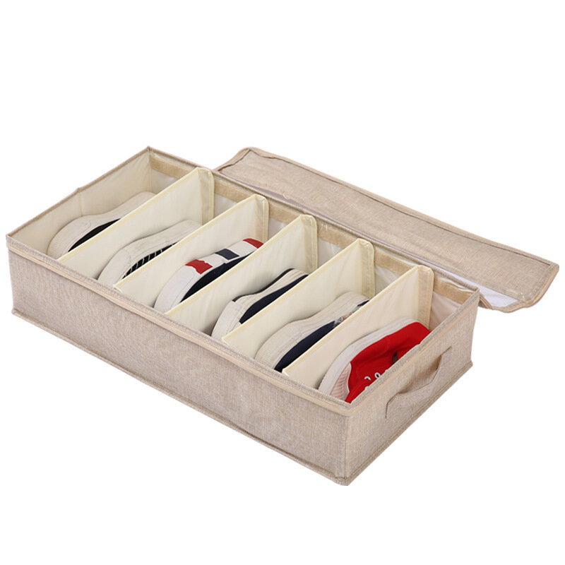 Прозрачная обувная коробка Pinduo с шестью отделениями, складная обувная коробка из хлопкового льняного материала, для хранения под кроватью в спальне