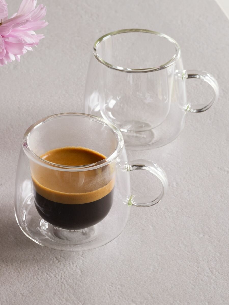 Набор чашек для эспрессо 2 шт, Чашка для эспрессо с двойными стенками, термостойкое стекло, 60 мл