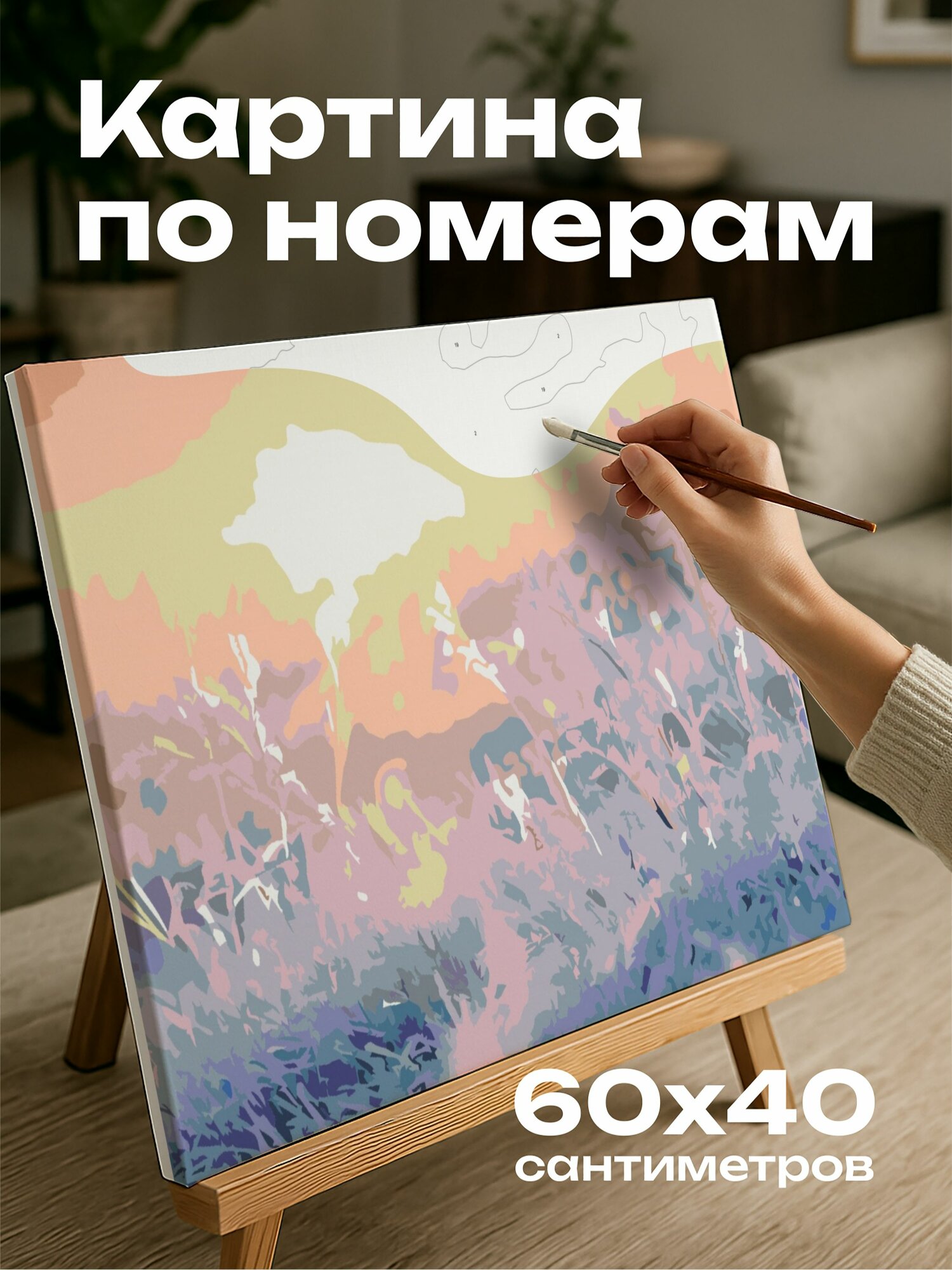 Картина по номерам 60x40 см, зимний луг, иней, восход солнца, кристаллы льда, солнечные лучи, видео