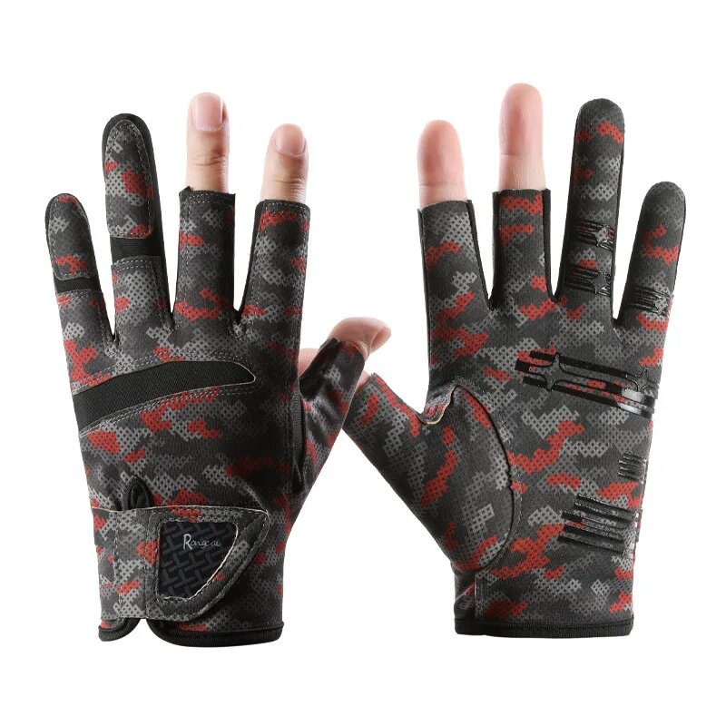 Камуфляжные перчатки рыболовные, XL, Three finger red