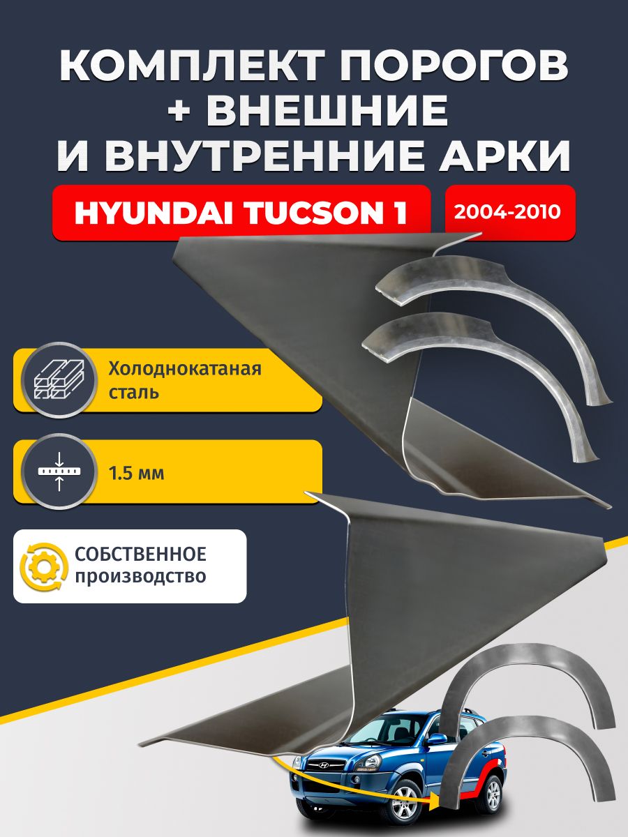 Комплект ремонтных задних внешних и внутренних арок (0,8 мм) + комплект стандартных ремонтных порогов , на Hyundai Tucson 1 2004-2010 (Хендай Туксон) Холоднокатаная сталь 1.5 мм