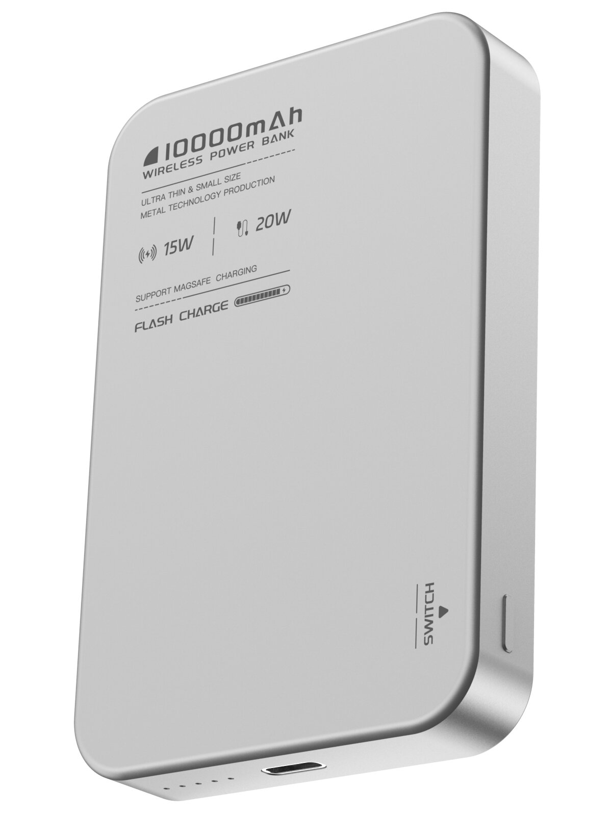 EasyMax Внешний аккумулятор Повербанк для iPhone 10000 mAh с быстрой зарядкой на магните, powerbank с magsafe, 10000 мАч, серебристый