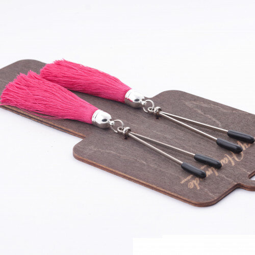 Зажимы на соски «вилки» с кисточками из шелка (Розовый)