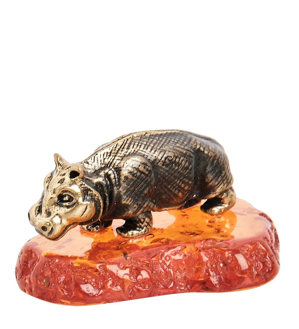 Фигурка Бегемотик (латунь, янтарь) A2087651 Народные промыслы бронзовый