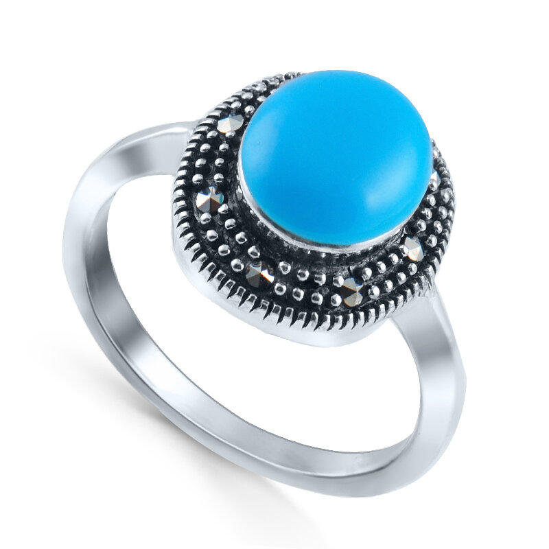 Кольцо, серебро, 925 проба, марказит, бирюза