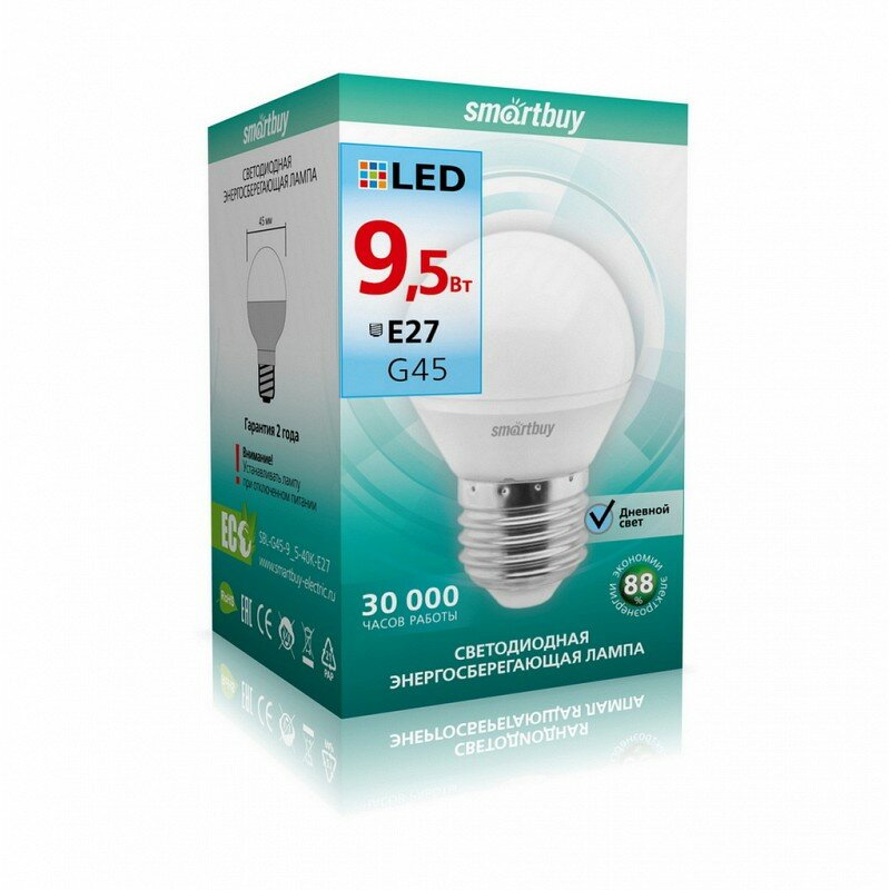 Светодиодная (LED) Лампа Smartbuy-G45-9,5W/4000/E27 (SBL-G45-9_5-40K-E27), цена за 1 шт