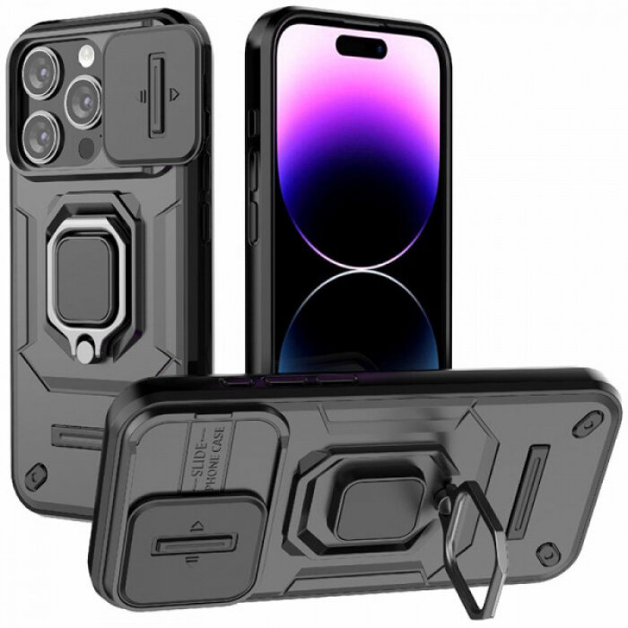 Transformer Ring Holder Противоударный чехол с кольцом и шторкой камеры для iPhone 15 Pro
