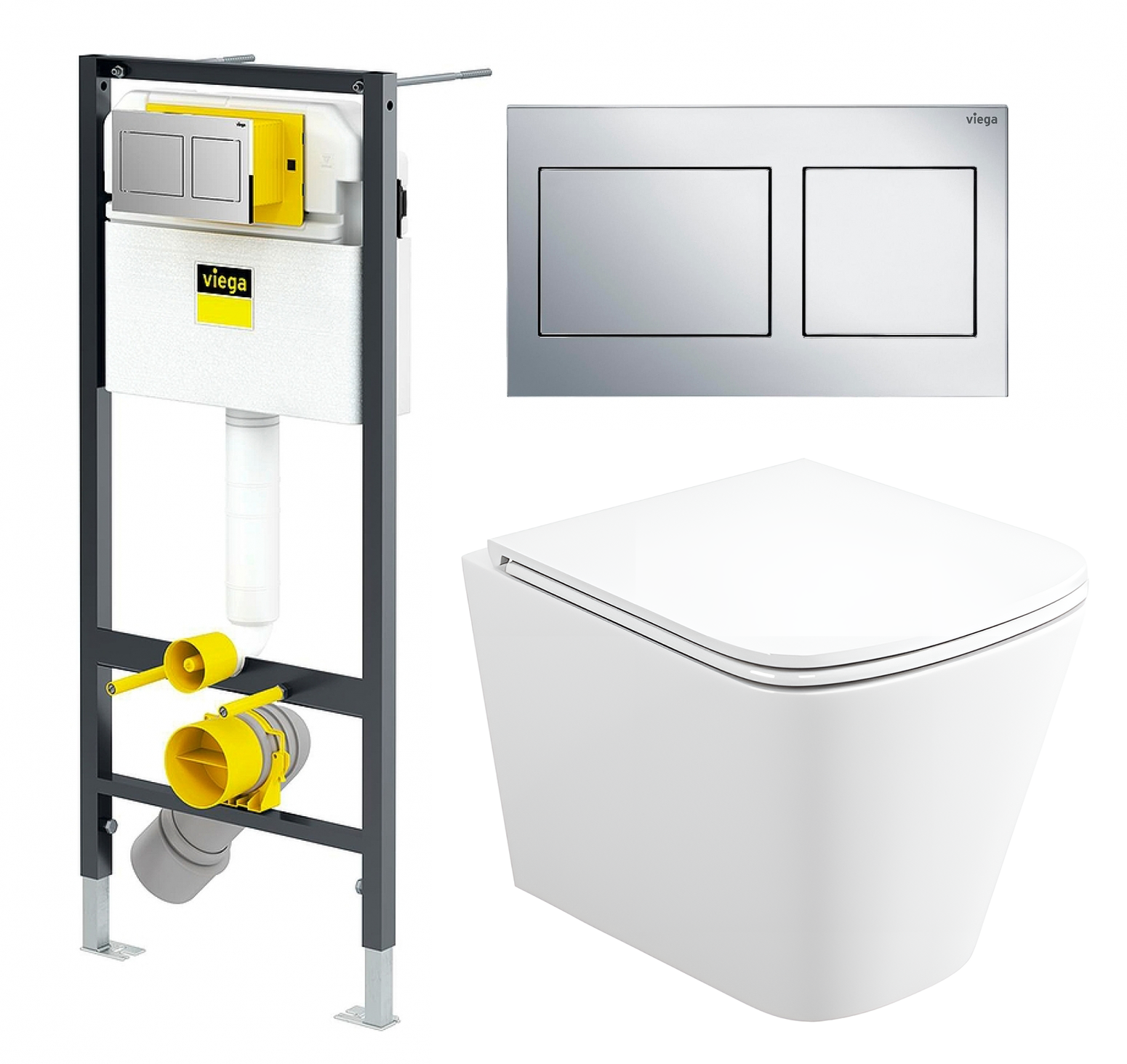 Комплект 3 в 1 инсталляция Viega Prevista Dry 8524.14 792596 + Унитаз подвесной Enio Binario Tornado 1.0 + кнопка хром