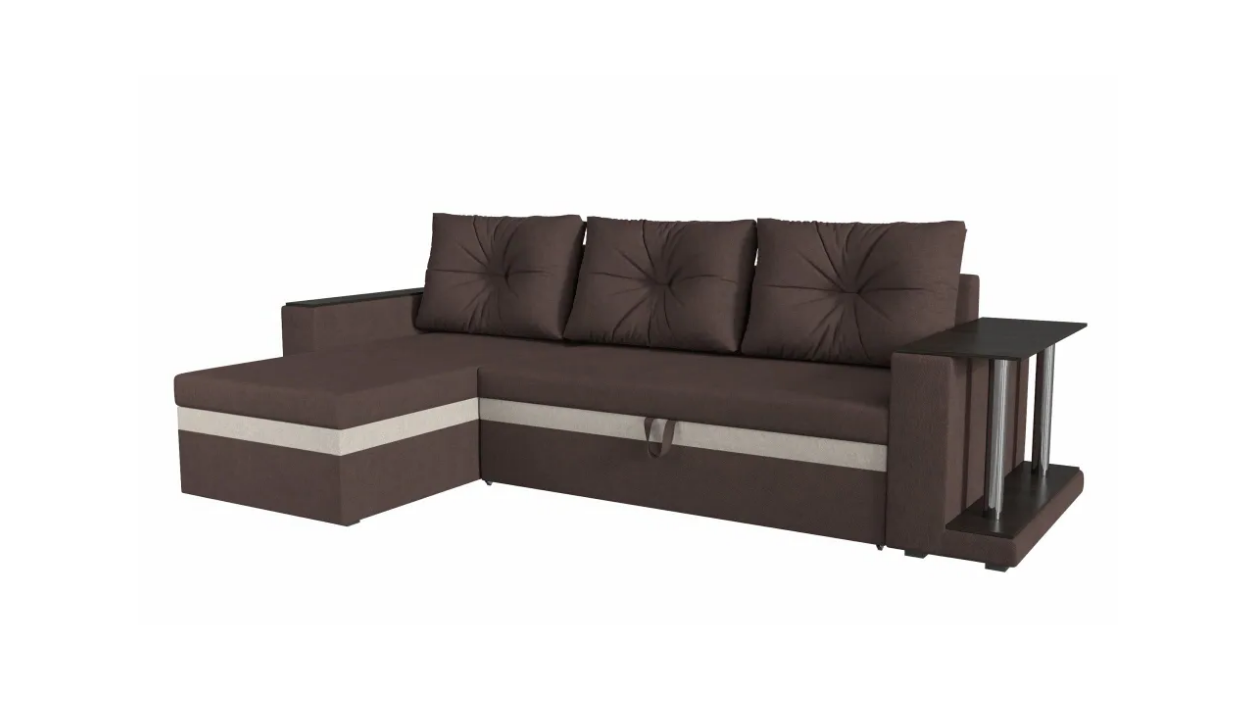 Угловой диван Атланта, Еврокнижка, Вельвет, Коричневый/светло-бежевый, Угол левый, Ящик для белья, 248x130x83 см