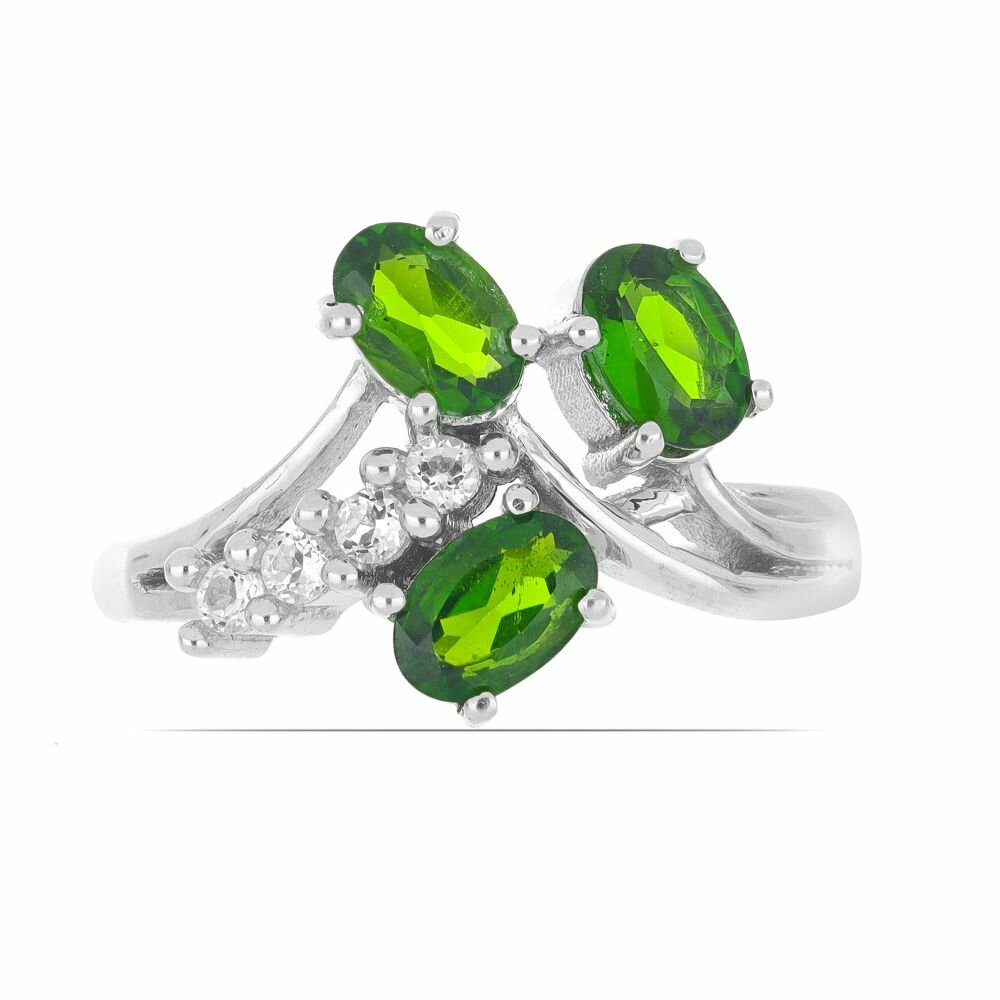 Кольцо тонкое, серебро, 925 проба, родирование, хромдиопсид, топаз