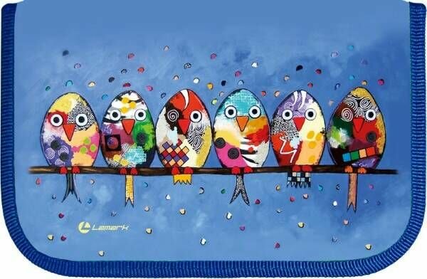 Пенал на 1 молнии 21*14 см с карманом для смартфона Птички, ткань+откидная косметичка