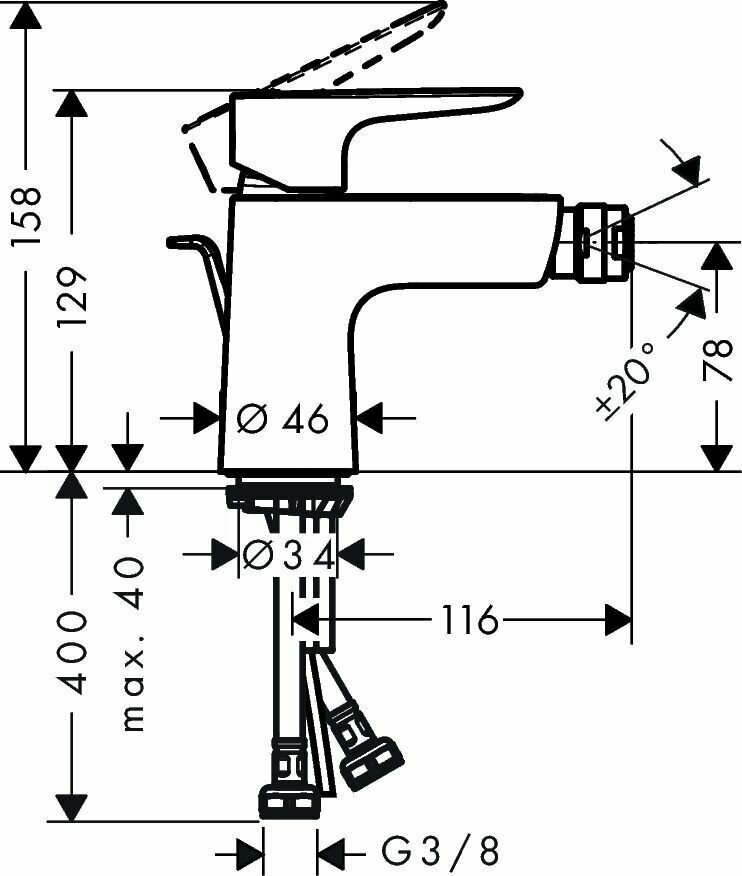 Смеситель Hansgrohe Talis E 71720670 для биде с донным клапаном