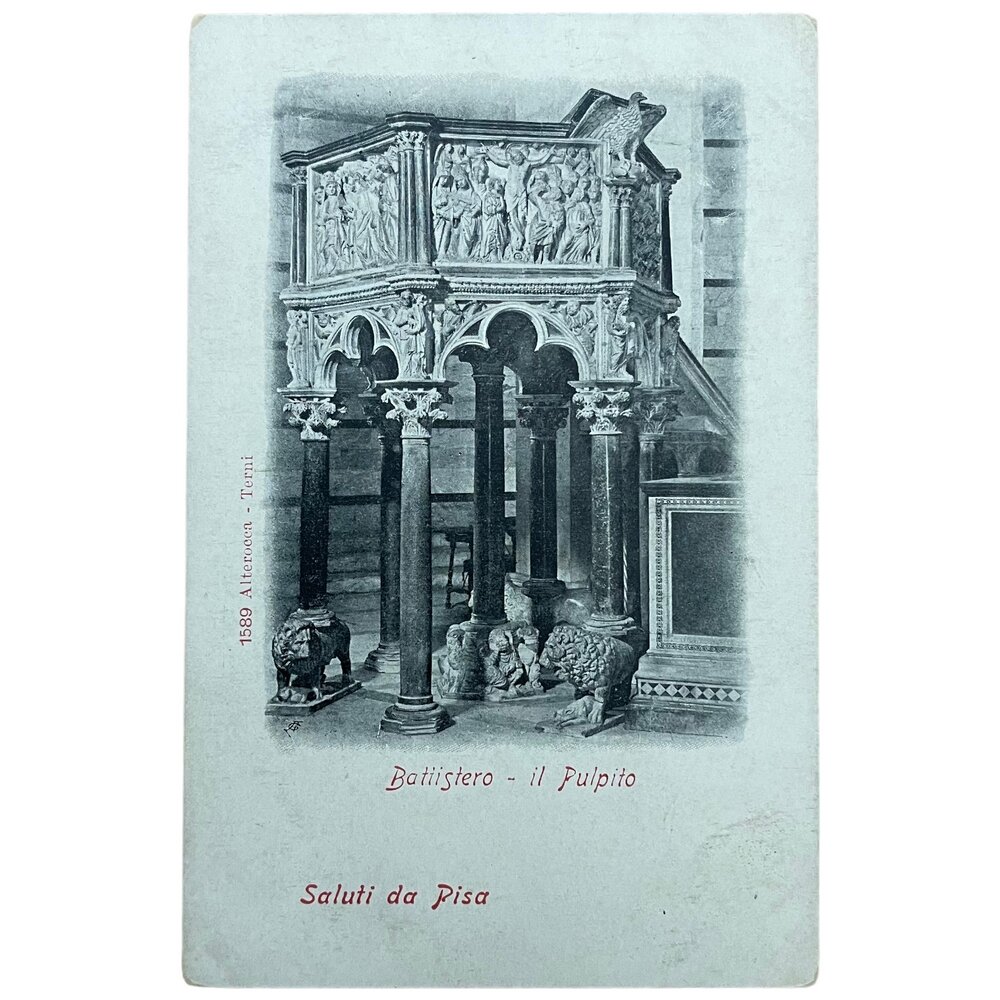 Почтовая открытка "Привет из Пизы. Баптистерий- Кафедра" 1900-1917 гг. Италия