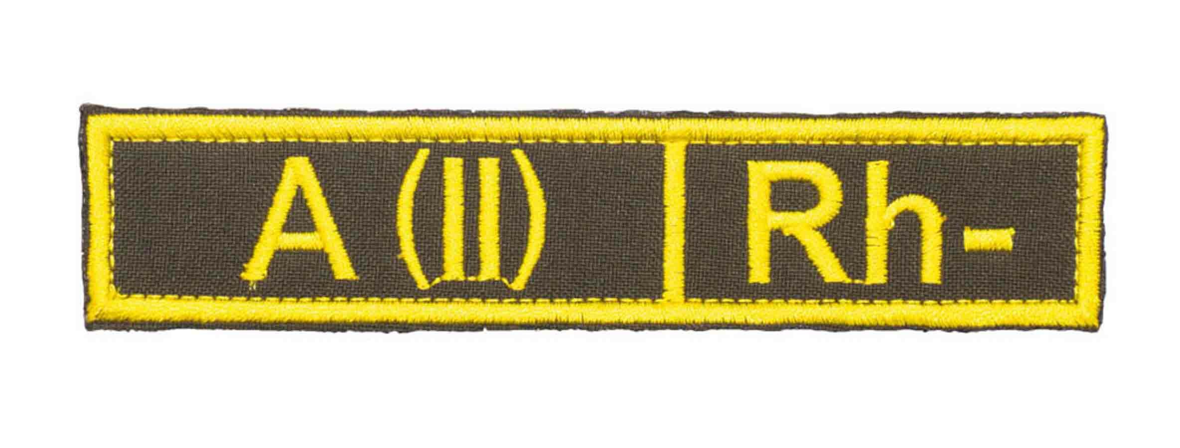 Шеврон на липучке Strike Группа крови A (II) Rh-, желтый олива