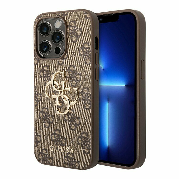 Guess чехол для iPhone 15 Pro, кожа PU 4G Big metal logo коричневый