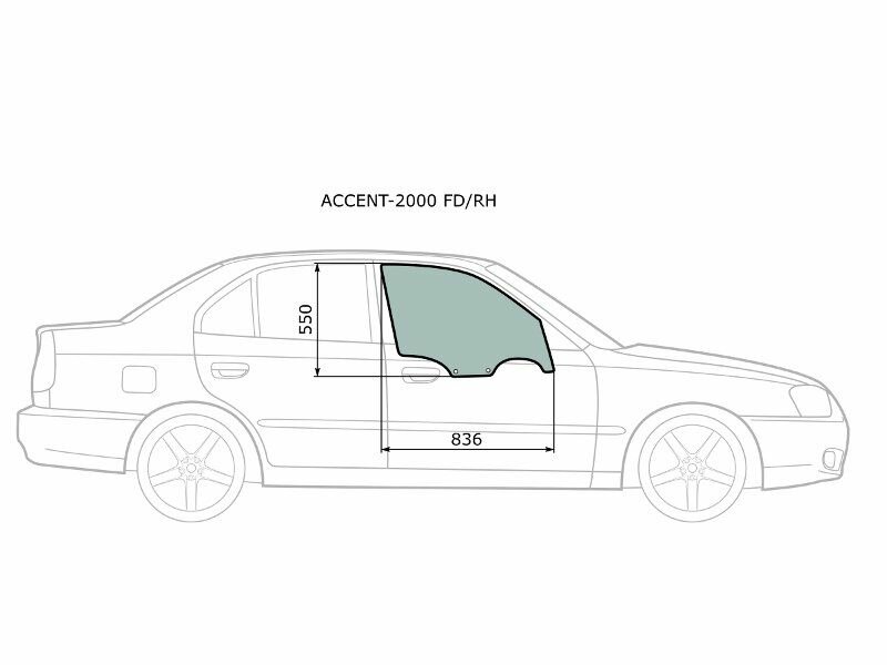Стекло боковое опускное (Спереди/ Справа/ Цвет зеленый) Hyundai Accent 99-12 / Verna 00-06 XYG арт. ACCENT-2000 FD/RH