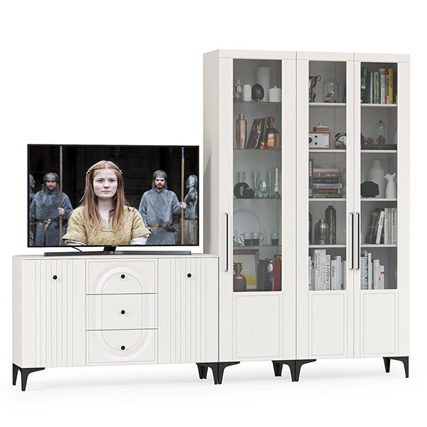 Валенсия Гостиная № 114, цвет ЛДСП белый шагрень/МДФ белый шагрень