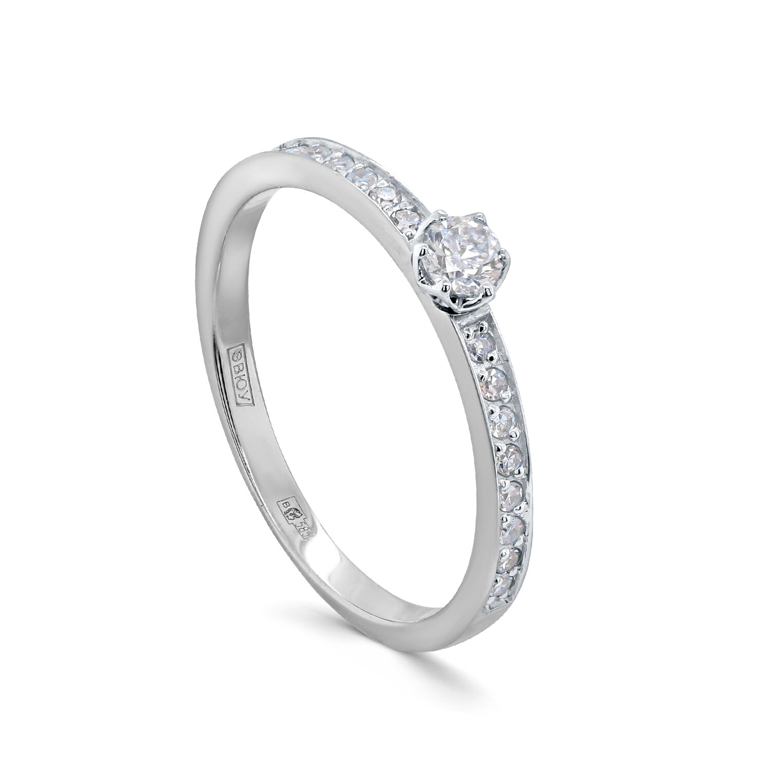 Кольцо помолвочное JEWELIN, белое золото, 585 проба, бриллиант