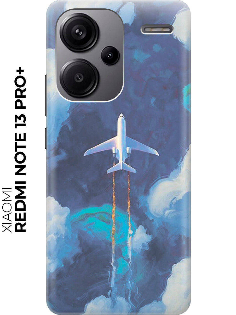 Силиконовый чехол на Xiaomi Redmi Note 13 Pro + / Сяоми Редми Ноут 13 Про + с рисунком "Самолет и облака"