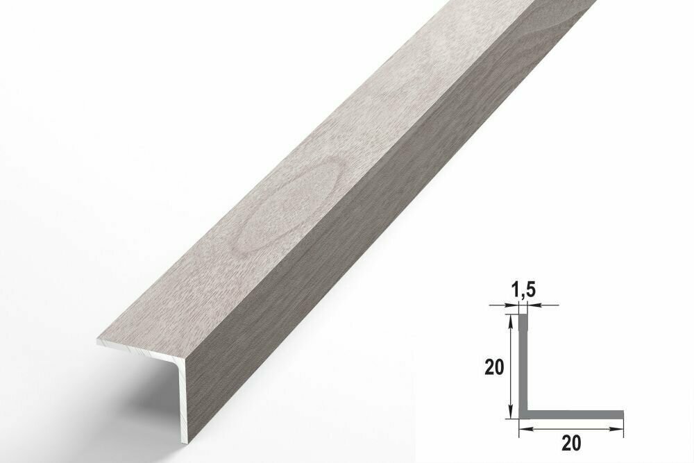 Уголок алюминиевый 20x20 мм, длина 2,7 м, профиль угловой внешний Лука УП 06-27, декор Ясень белый 106