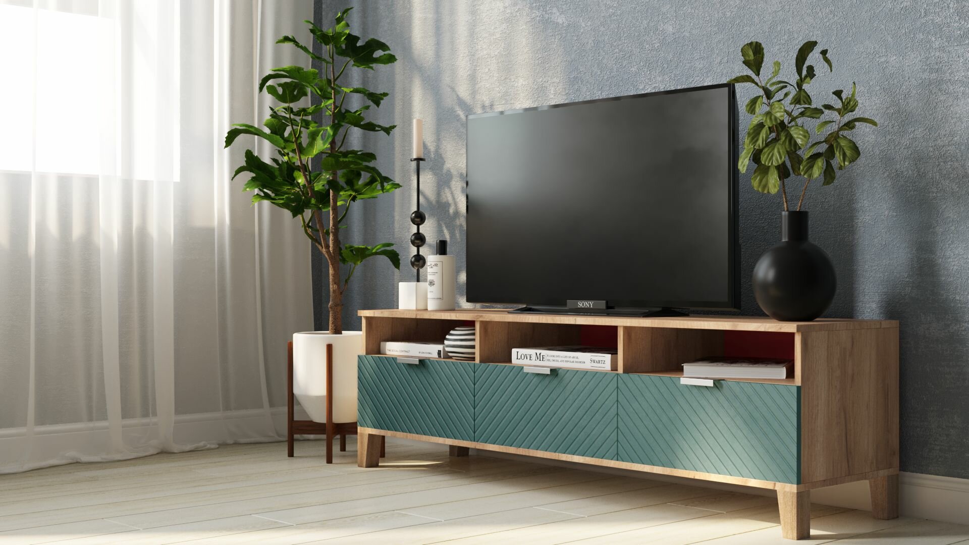 Тумба под телевизор напольная Йорк 16 с 3 ящиками 150 х 45 х 40 см