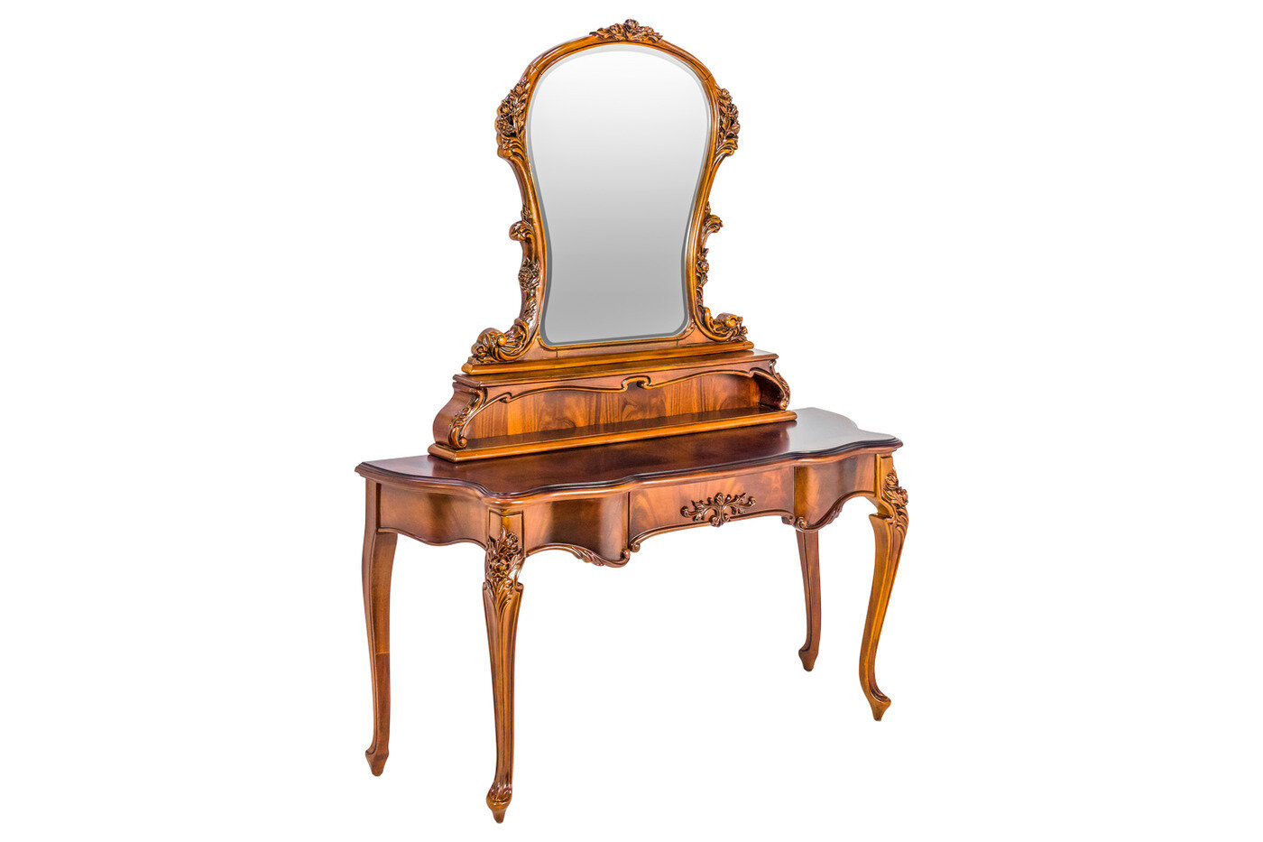 Туалетный столик Luigi консоль с зеркалом коричневый, мебель из дерева в гостиную, спальню для дома, дачи, массив дерева, классика